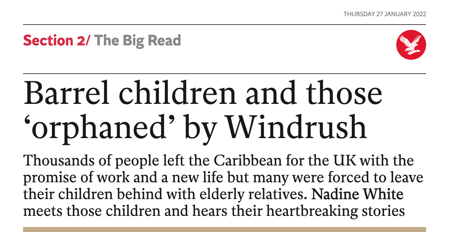 Independent: Barrel children and those ‘orphaned’ by Windrush + Quote ...